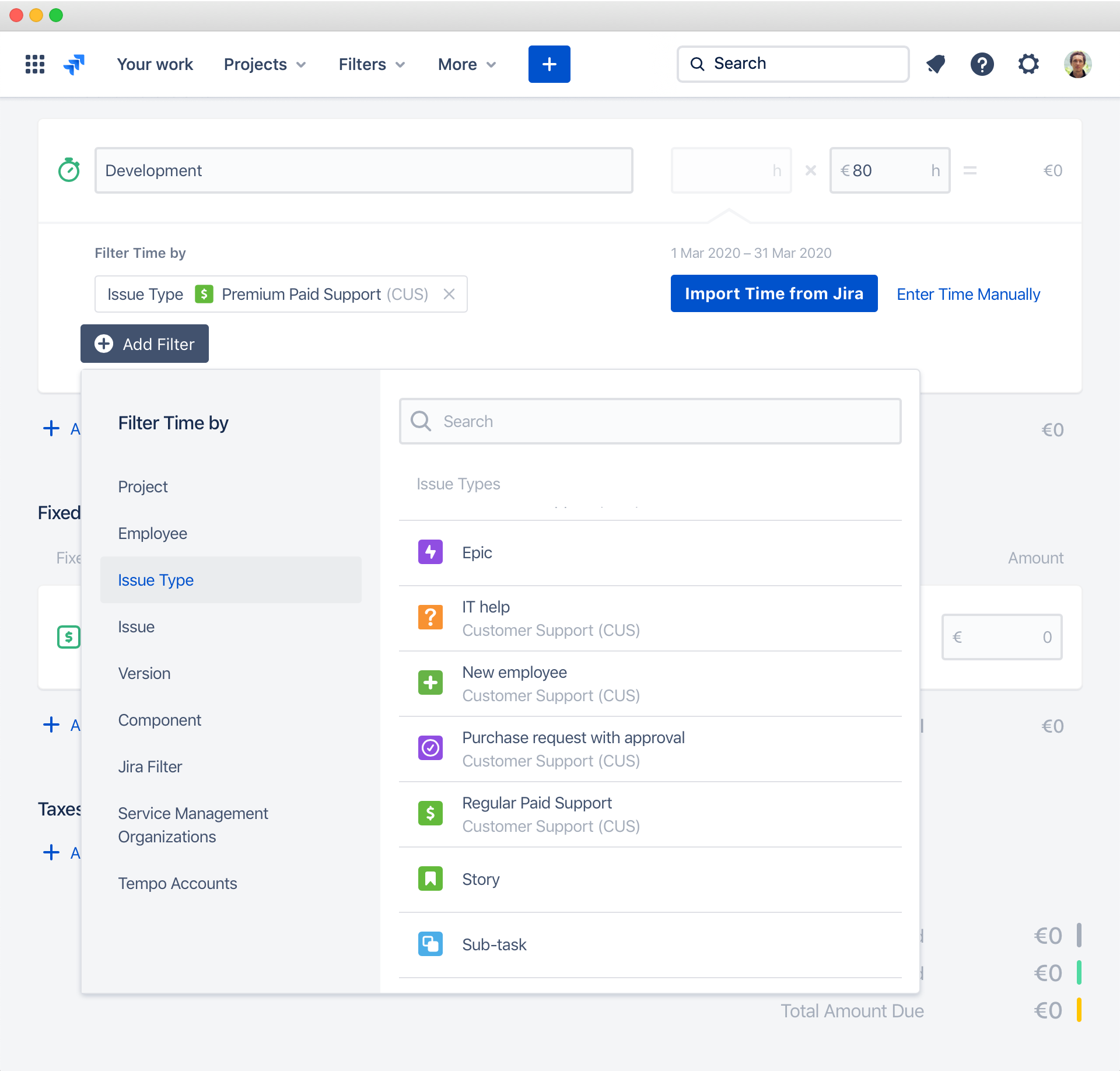 Filter Time By Issue Type Clerk Invoices And Reports For Jira